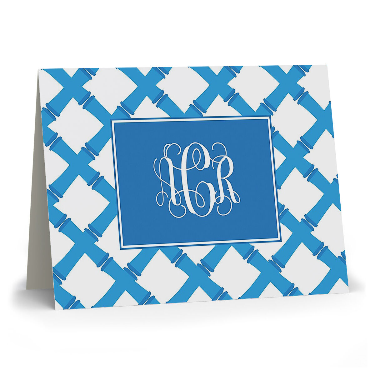 Personalized Blue Bamboo Monogram Folded Note Cards