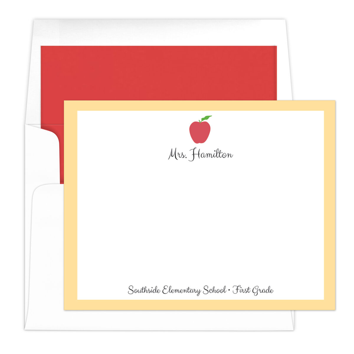 Personalized Apple Flat Note Cards