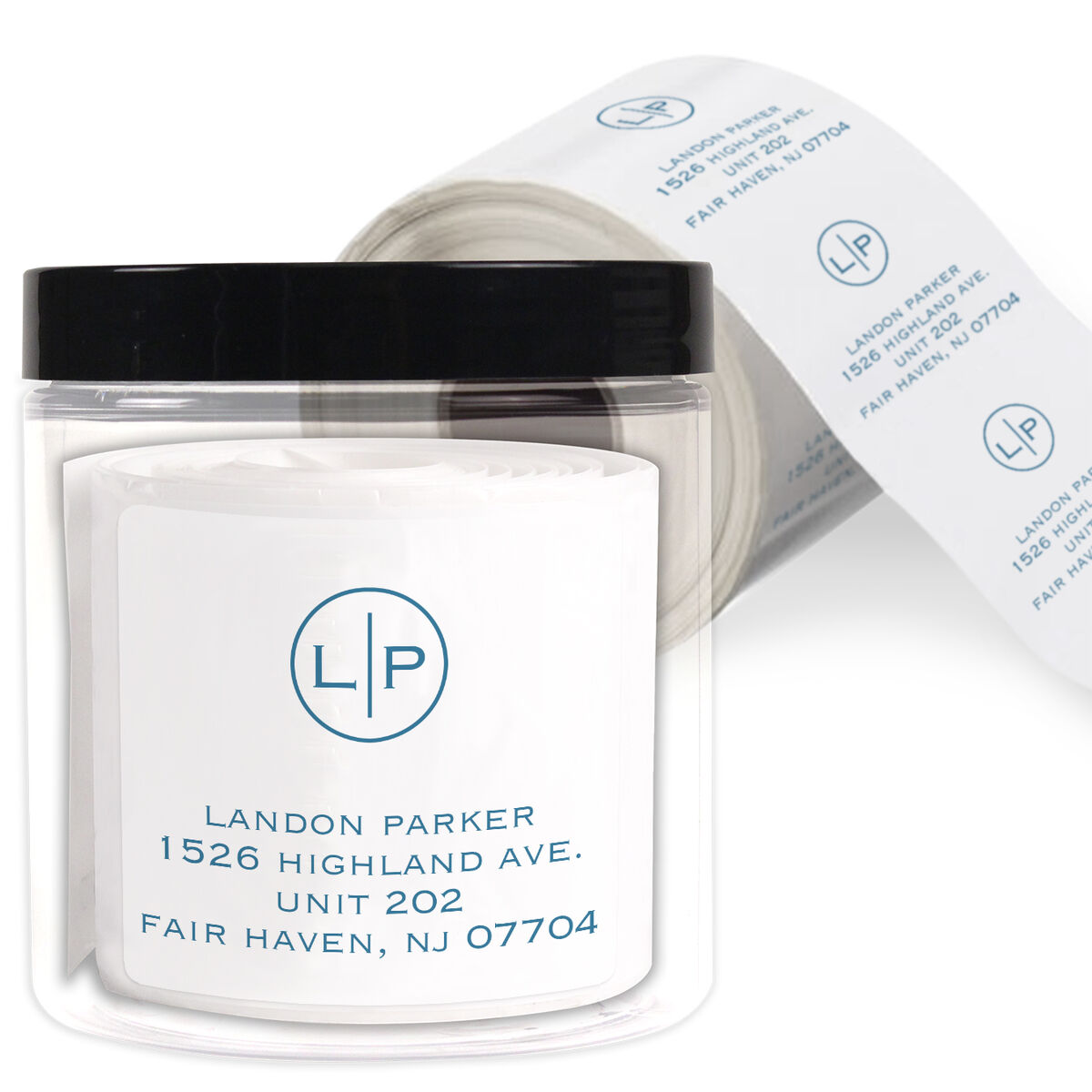 Circle Initials Square Address Labels in a Jar