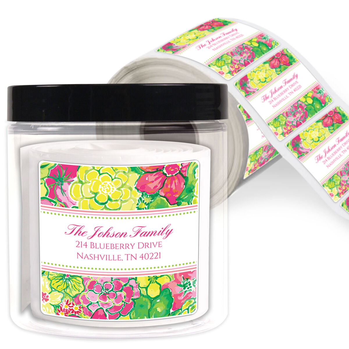 Bouquet de Fleurs Square Address Labels in a Jar