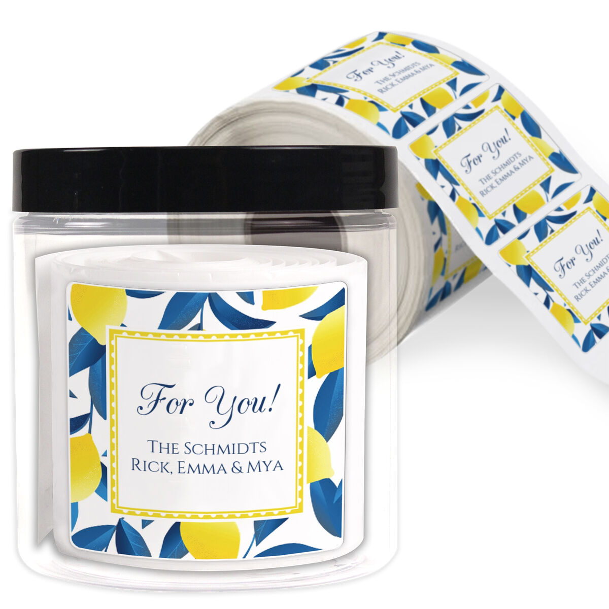 Custom Sorrento Lemons Square Gift Stickers in a Jar