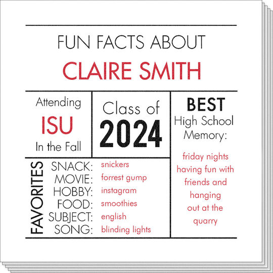 Personalized Graduation Fun Facts Beverage Napkins