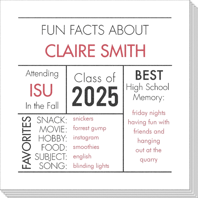 Personalized Graduation Fun Facts Beverage Napkins