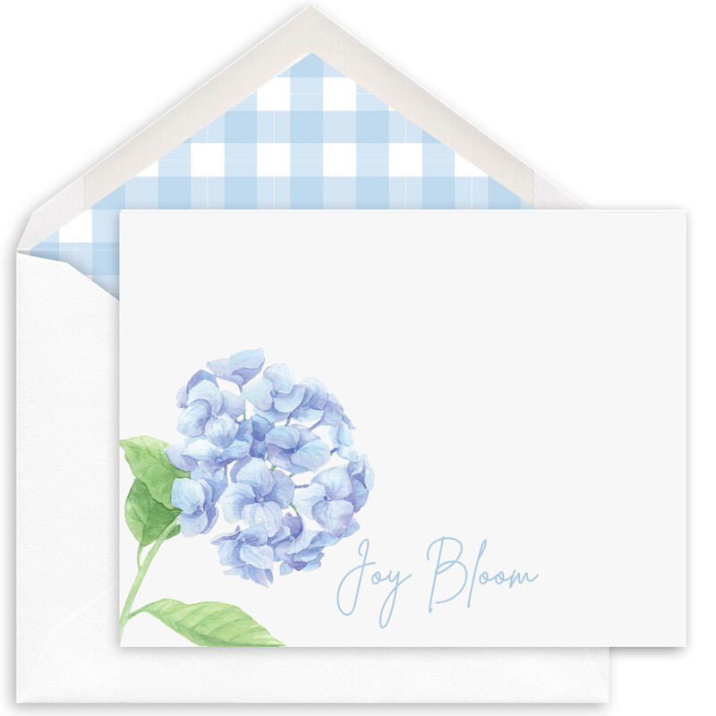 Personalized Blue Hydrangea Bloom Folded Note Cards