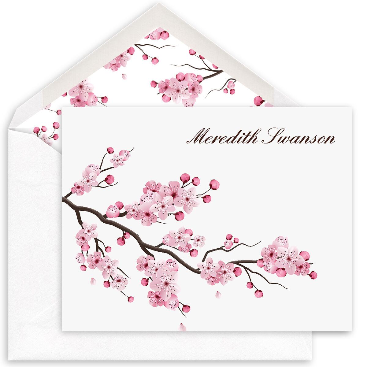 Personalized Cherry Blossoms Folded Note Cards