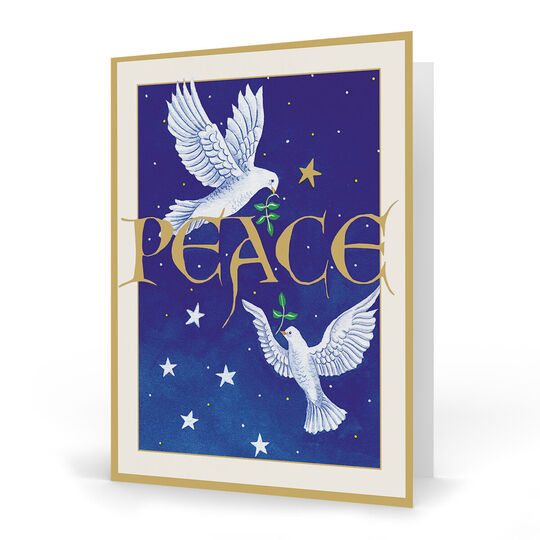 Personalized Two Doves and Peace Folded Holiday Cards