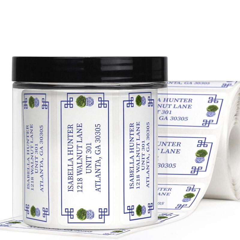 Blue Topiary Rectangle Address Labels in a Jar