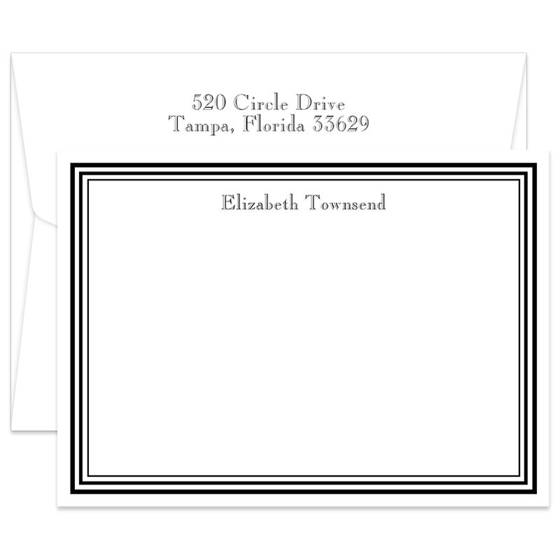 Personalized Triple Thick Colonial Flat Note Cards - Raised Ink