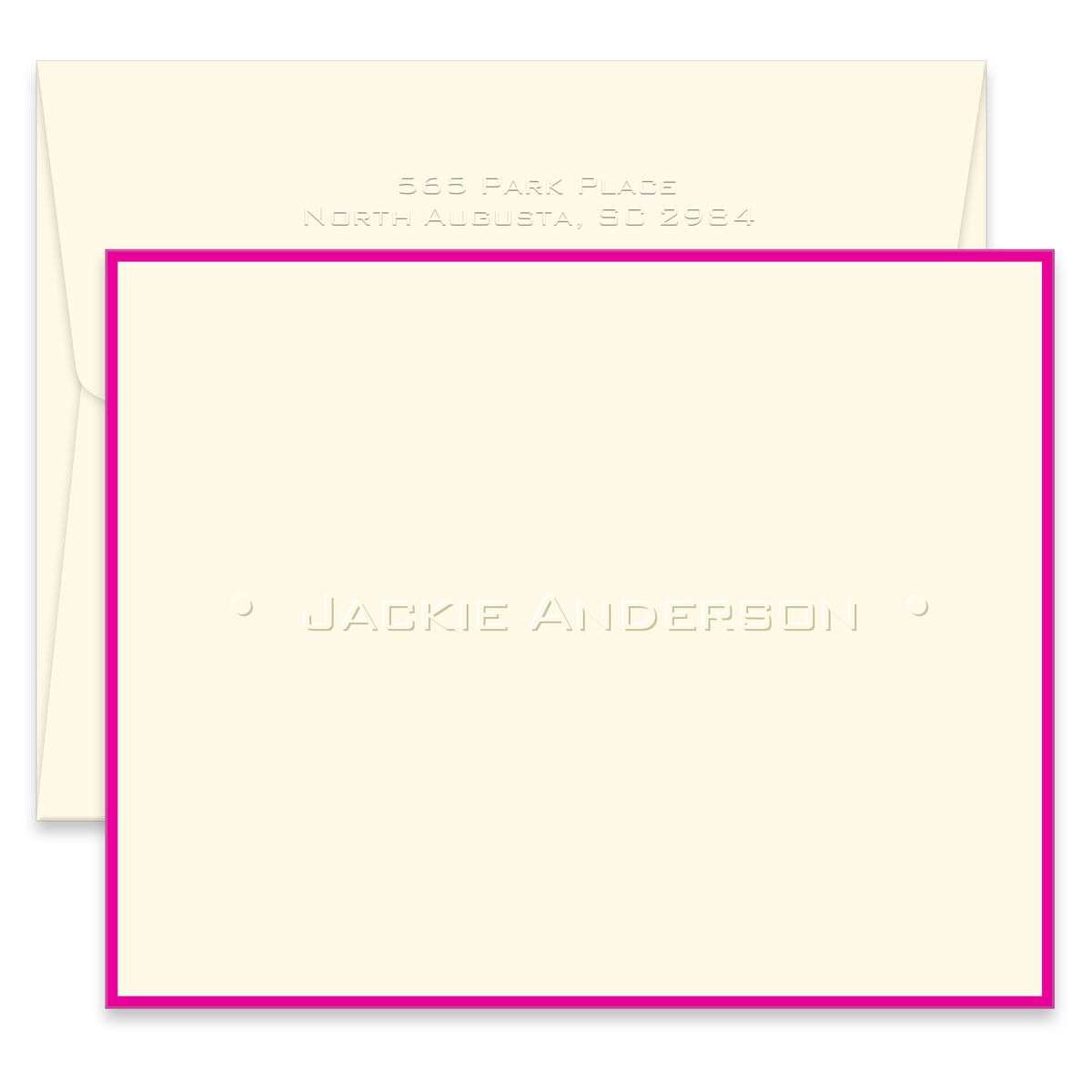 Personalized One Line Folded Border Note Cards - Embossed