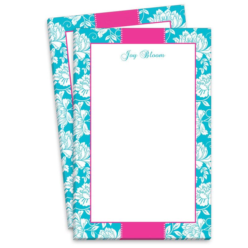 Custom White Floral on Blue and Hot Pink Notepads