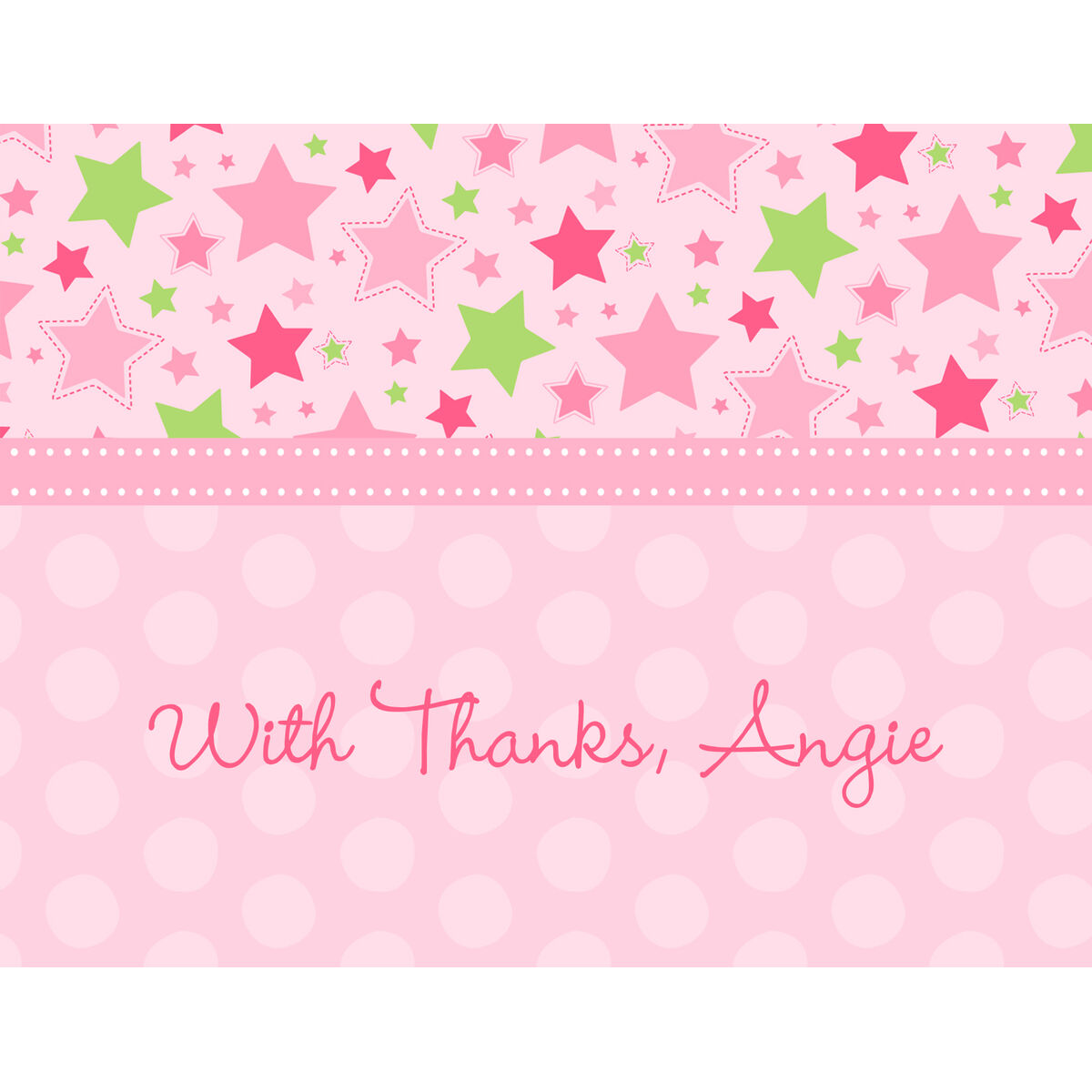 Personalized Pink Stars Folded Note Cards