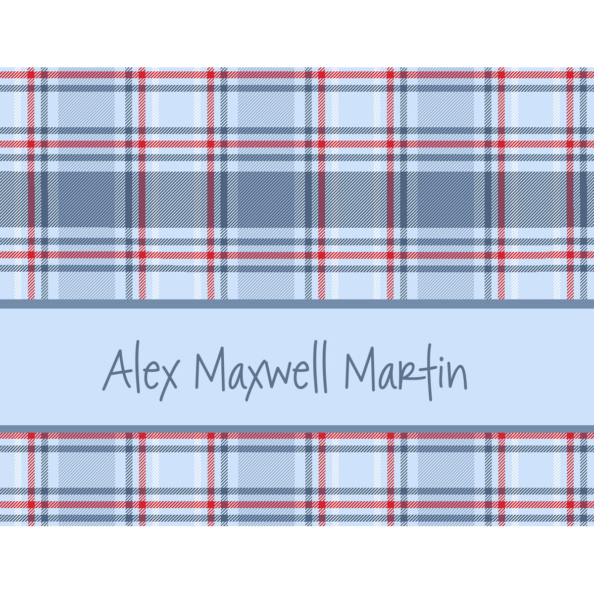Personalized Blue Plaid Folded Note Cards