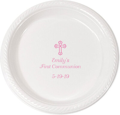 Personalized Ornate Cross Plastic Plates