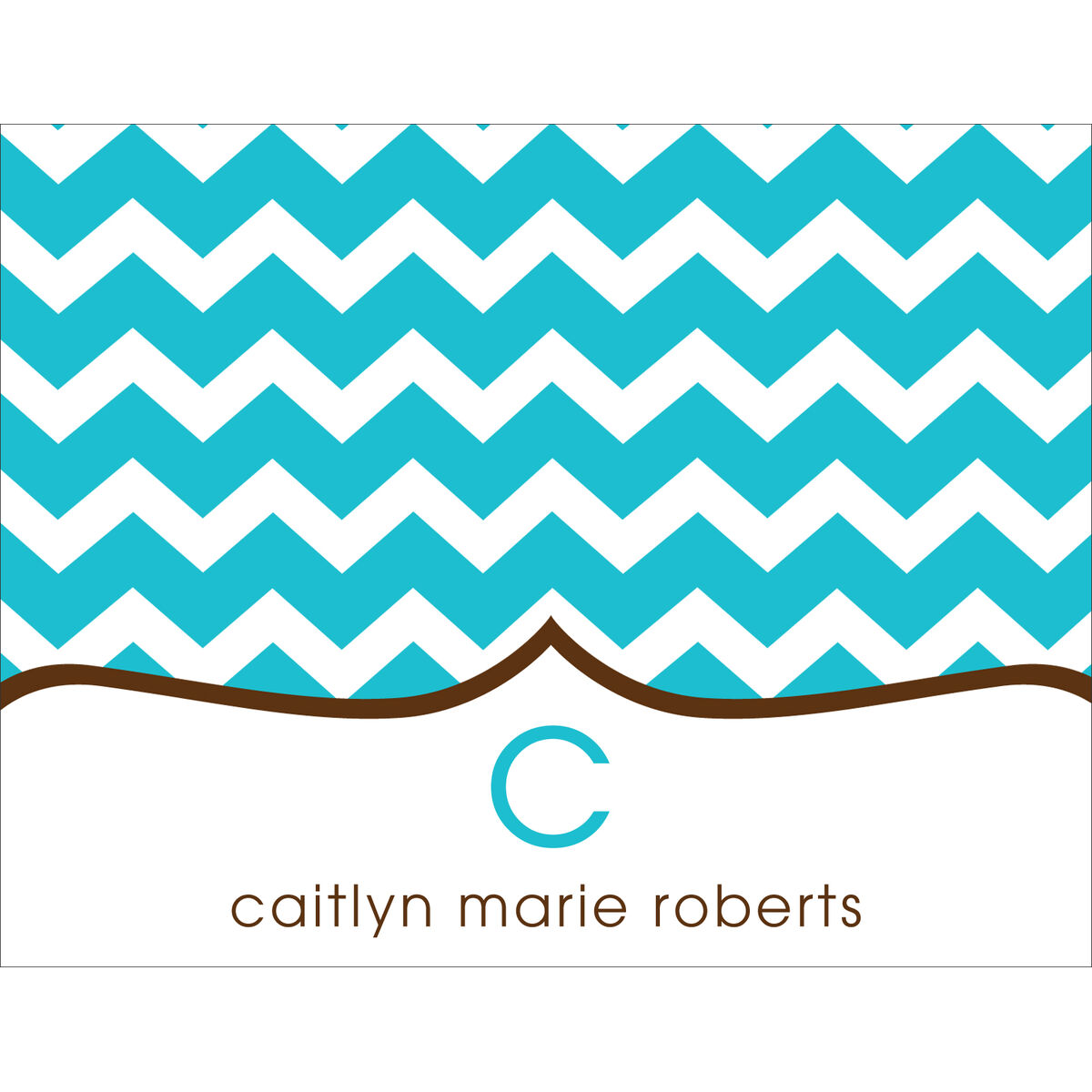 Turquoise Initial Chevron Folded Note Cards