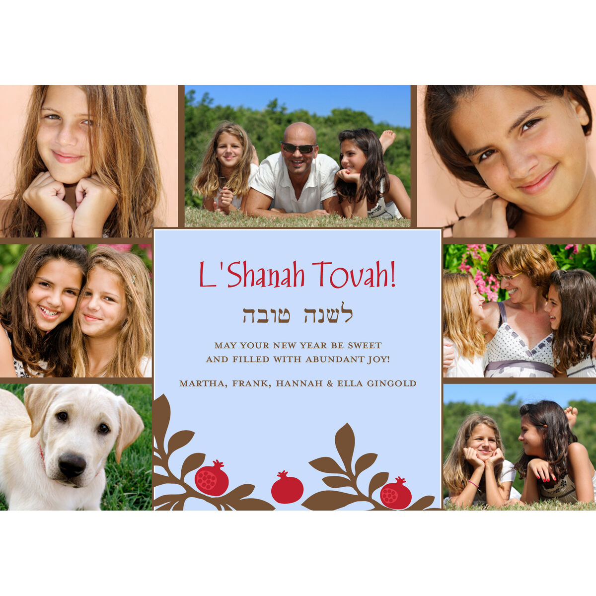 Custom Pomegranate Multi Photo Jewish New Year Cards