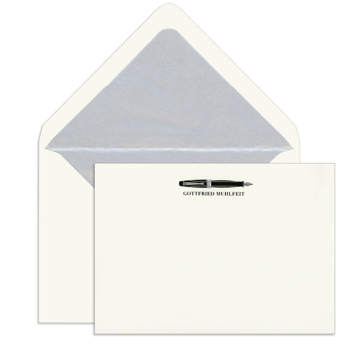 Personalized Fountain Pen Engraved Motif Flat Note Cards