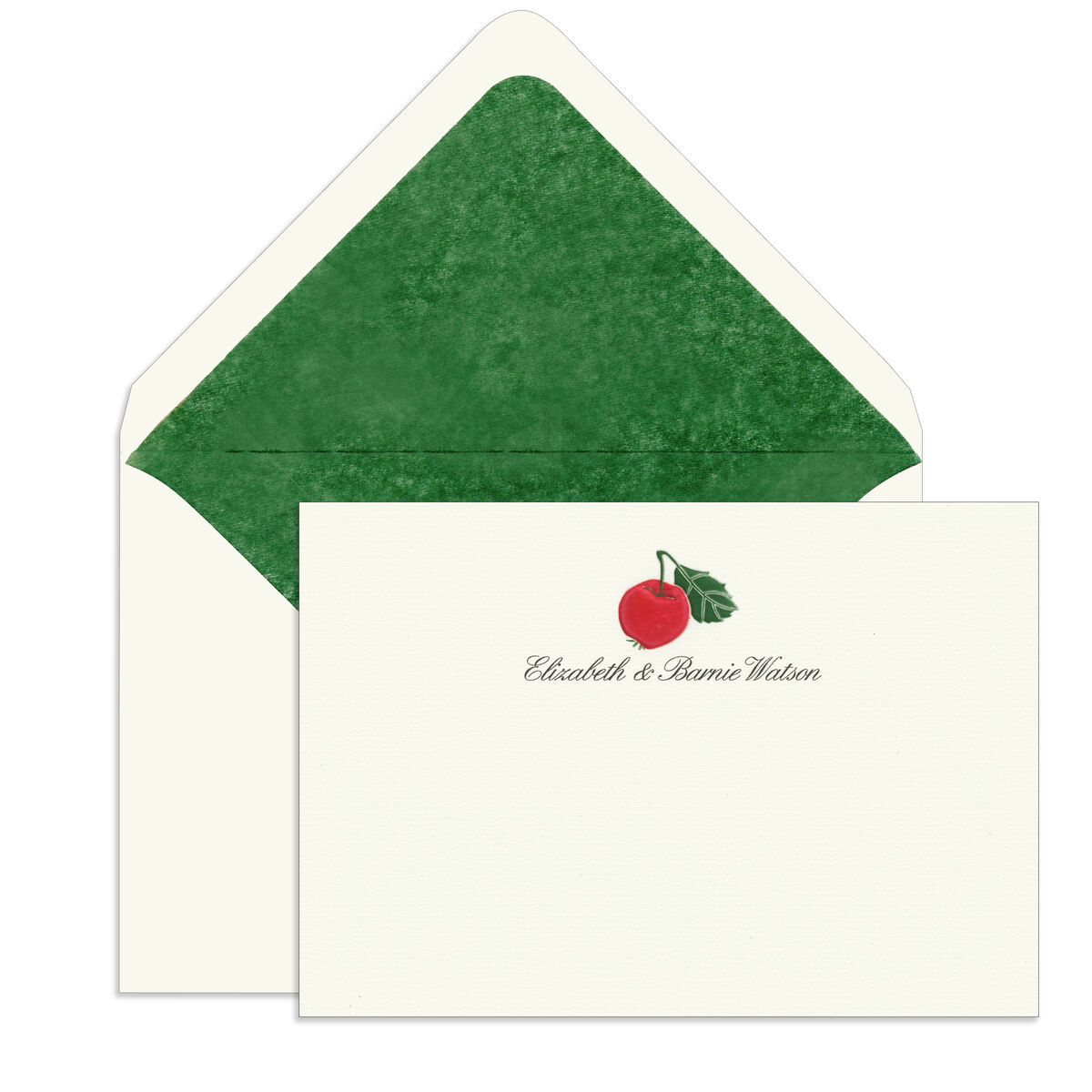 Personalized Red Apple Engraved Motif Flat Note Cards