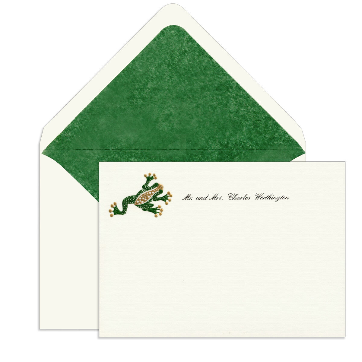 Personalized Gilded Frog Engraved Motif Flat Note Cards