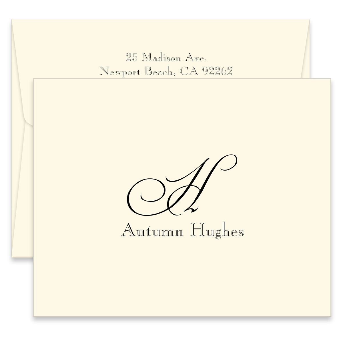 Personalized Initial Watermark Folded Note Cards - Raised Ink