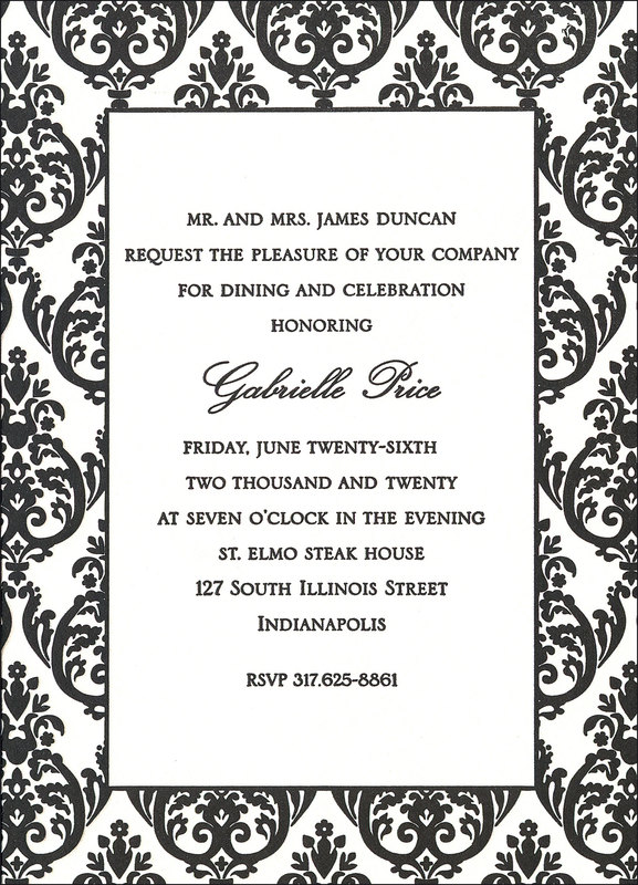 Madison Damask Bordered Letterpress Invitations