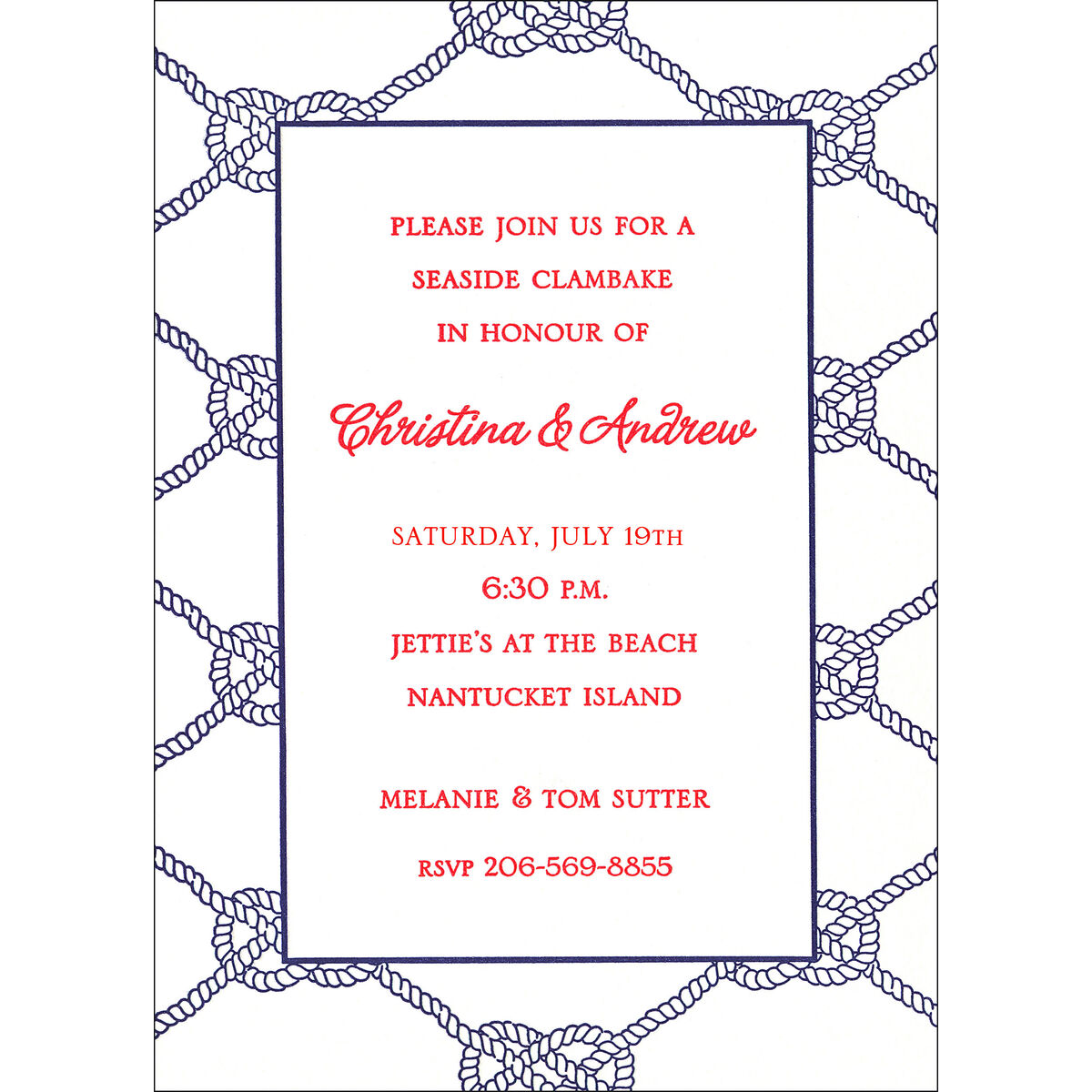 Rope Border Letterpress Invitations