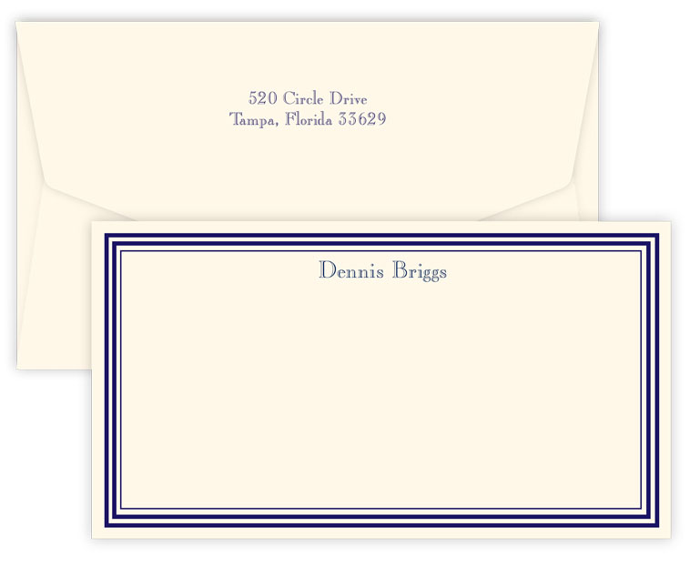 Personalized Triple Thick Colonial Wide Flat Note Cards - Raised Ink