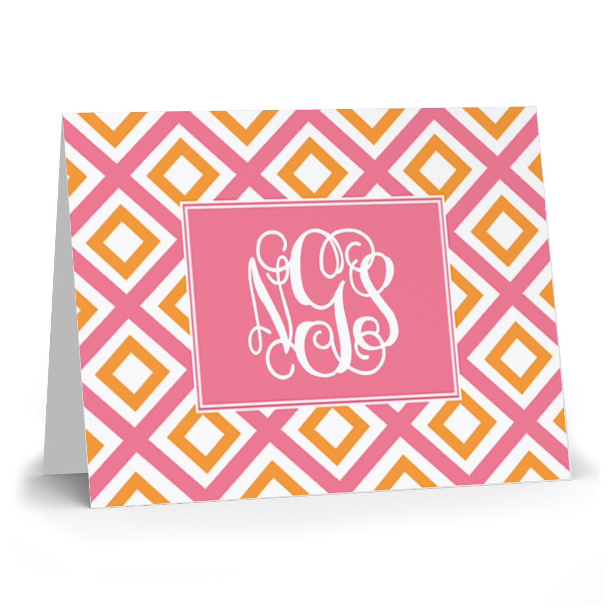 Personalized Geo Pink Folded Note Cards