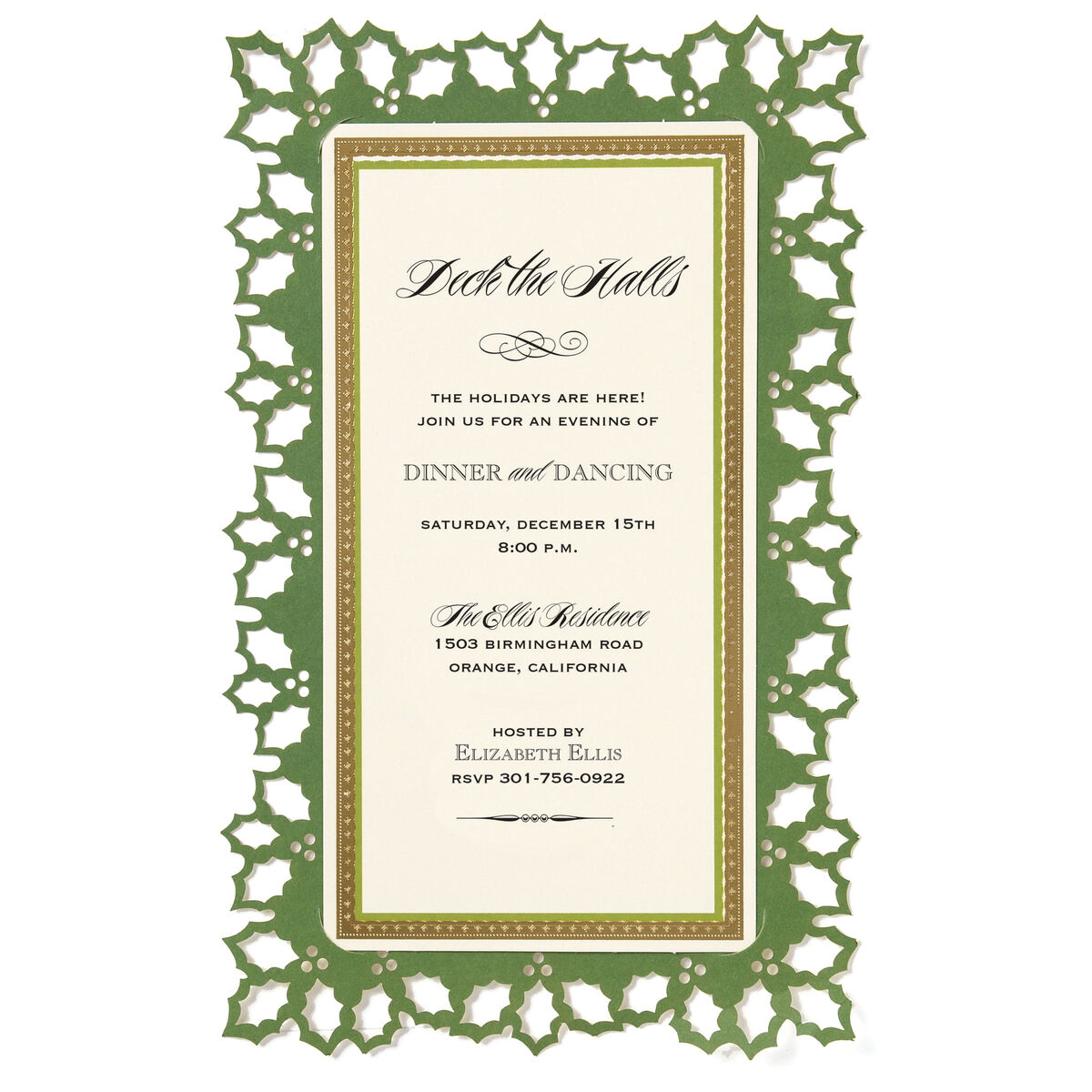 Custom Christmas Holly Diecut Frame Invitations