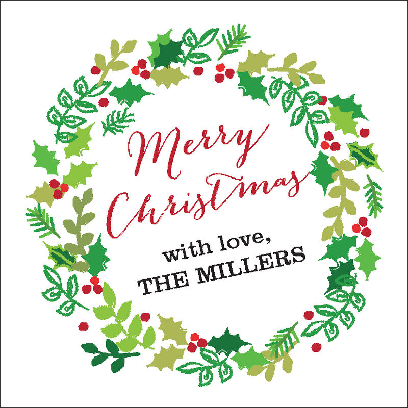 Custom Wreath White Square Gift Stickers