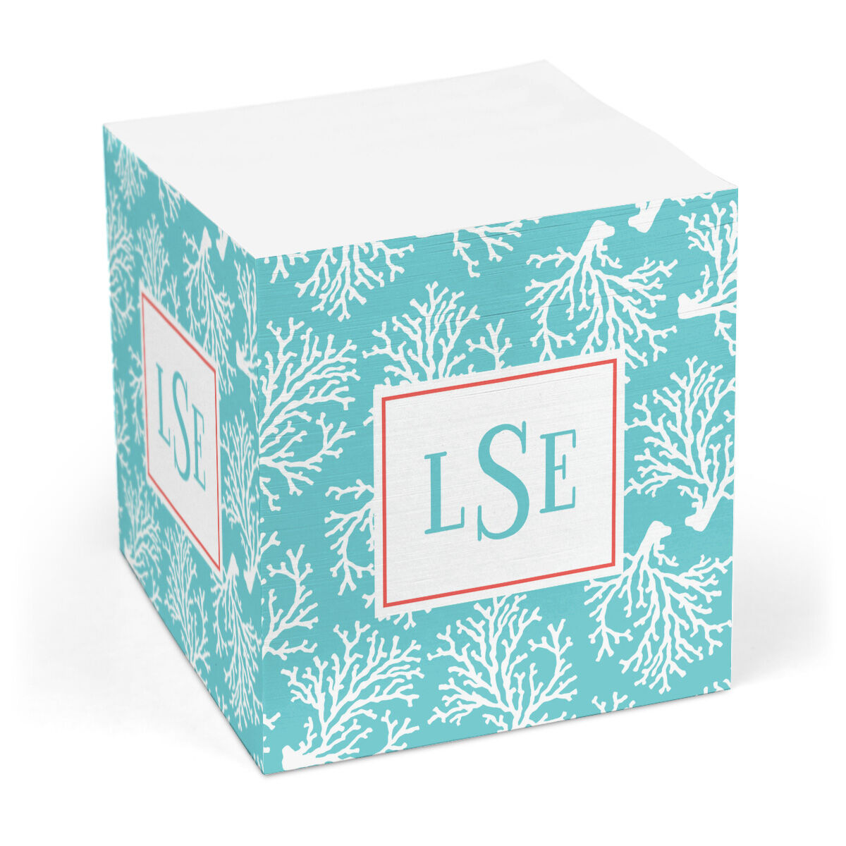 Coral Repeat Teal Sticky Memo Cube
