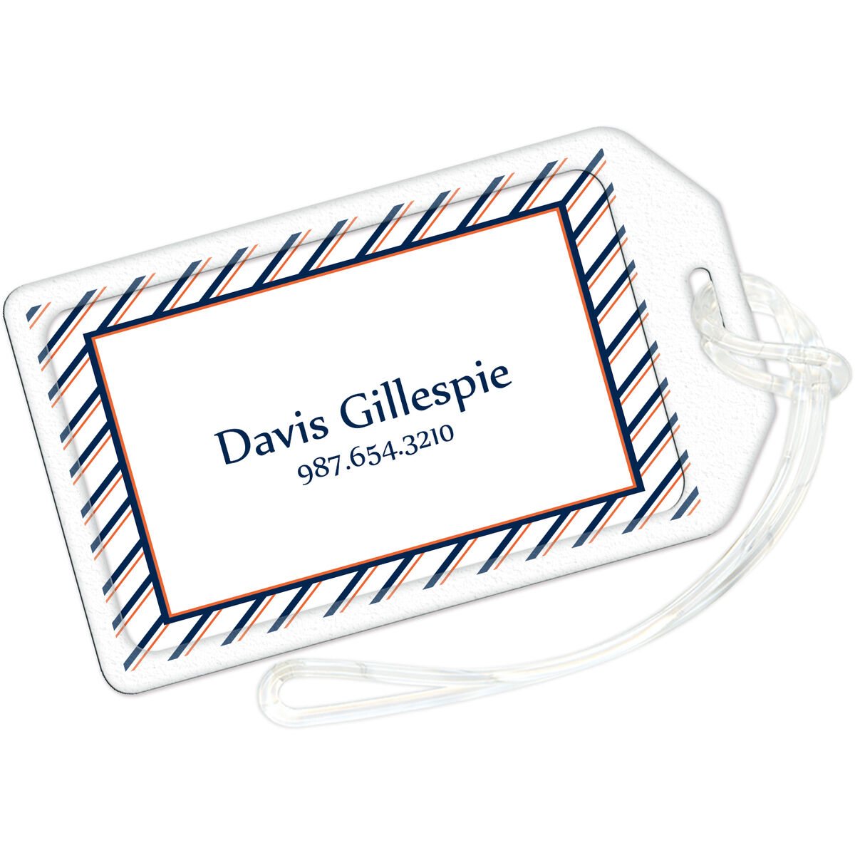 Custom Navy and Orange Striped Border Luggage Tags