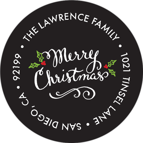 Custom Holly Season Round Address Labels
