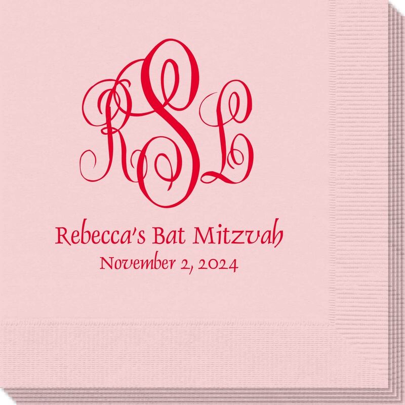 Script Monogram with Small Initials plus Text Napkins