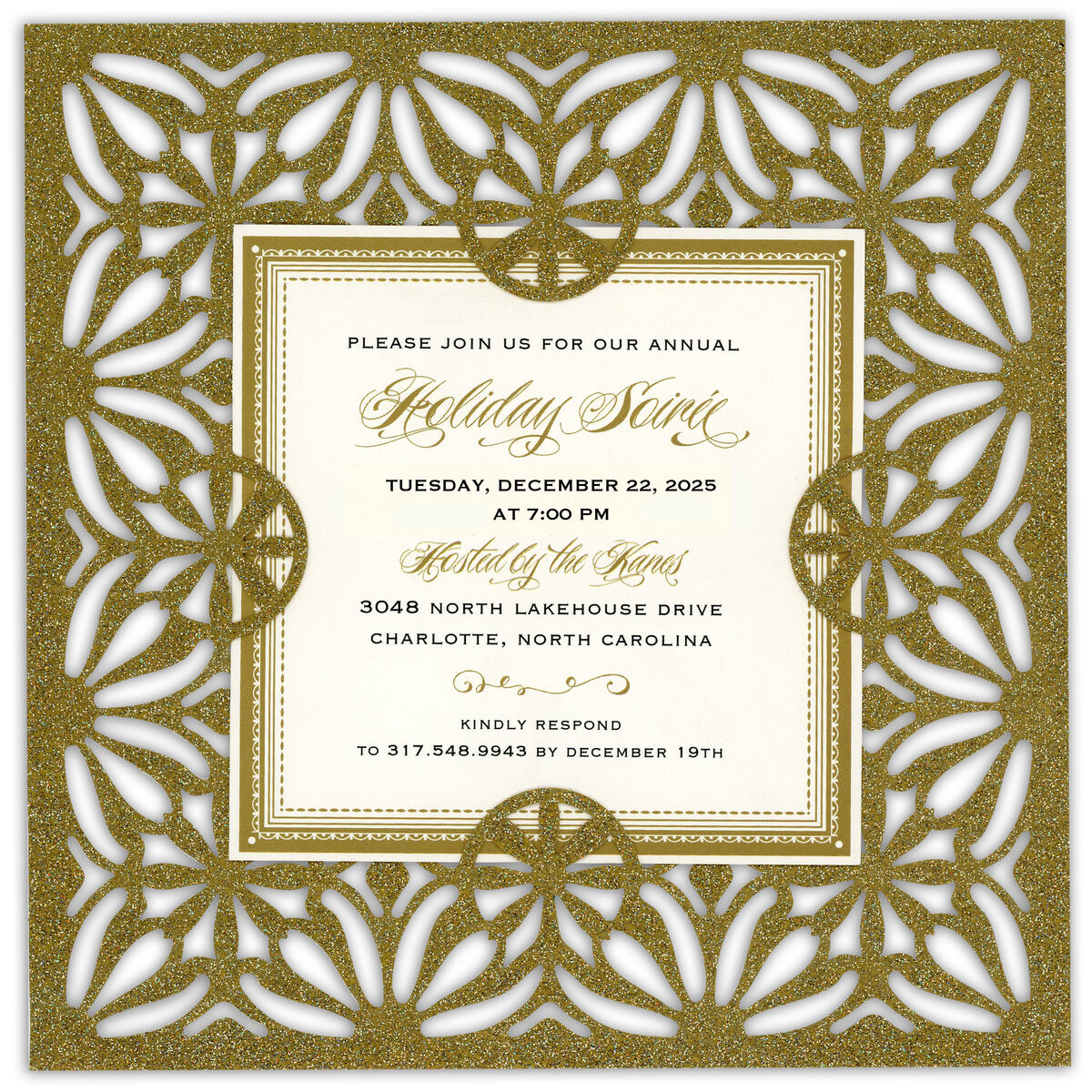 Gold Glittered Die-cut Frame Invitations