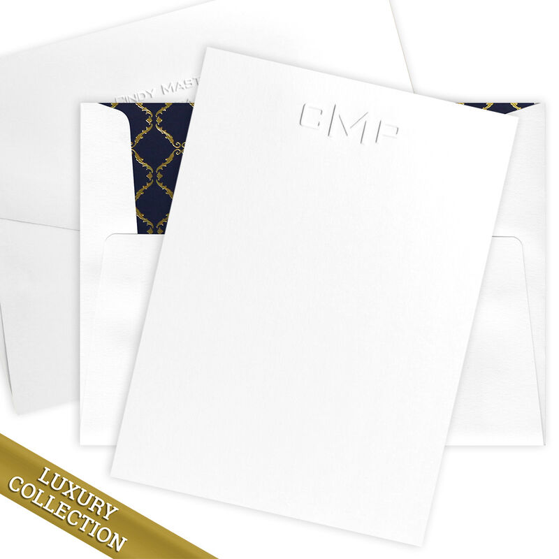 Personalized Luxury Monogram Flat Note Card Collection - Embossed