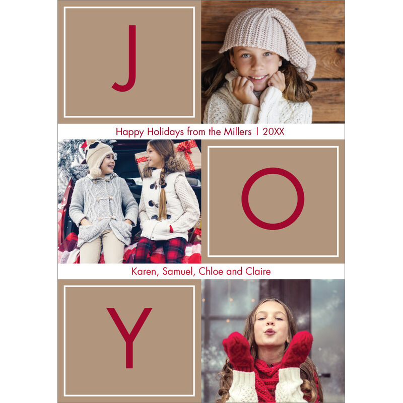 Tan Joy Blocks Holiday Photo Cards