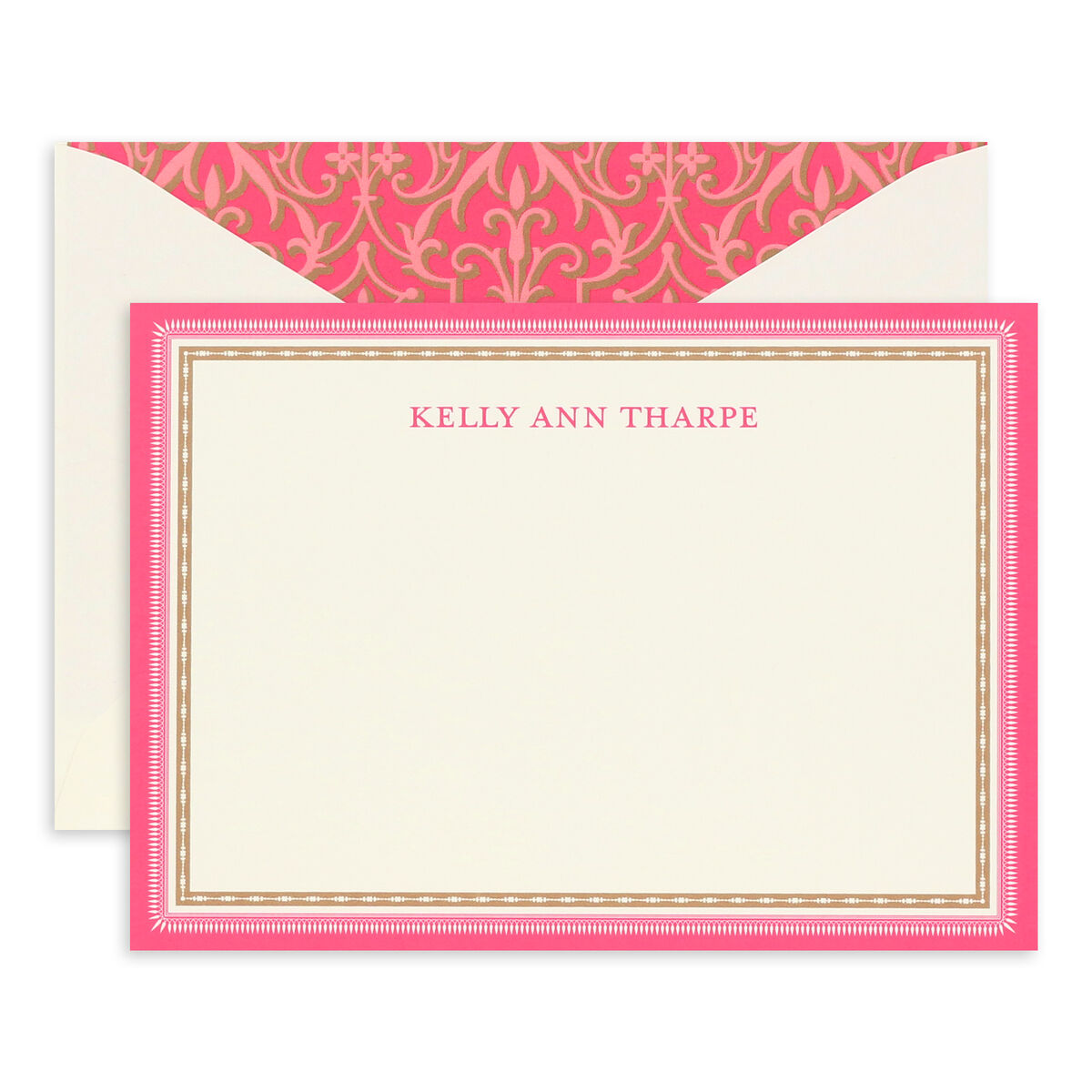 Personalized Pink and Gold Flat Note Cards