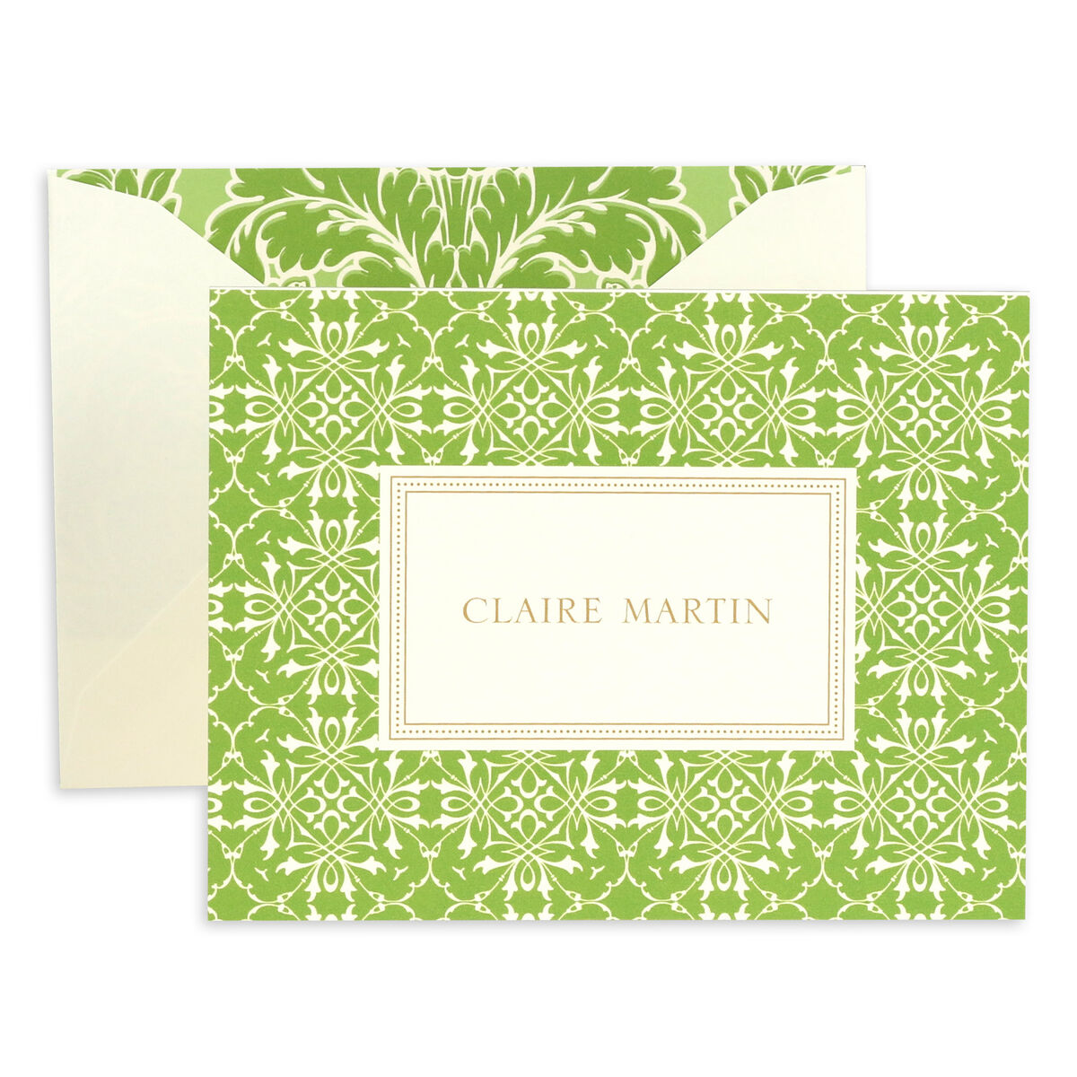 Personalized Green and Gold Folded Note Cards by Anna Griffin