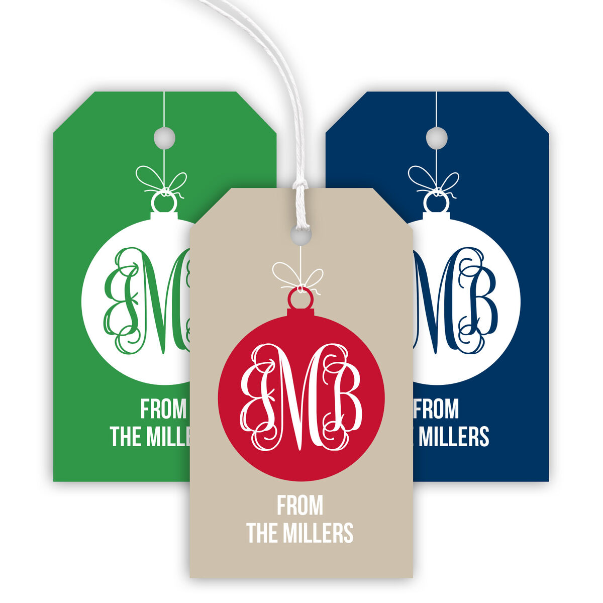 Custom Monogram Ornament Holiday Hanging Gift Tags
