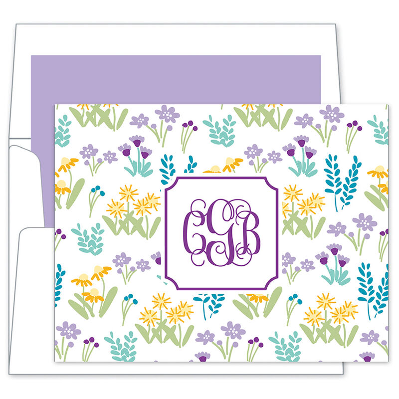 Personalized Purple Flower Fields Folded Note Cards