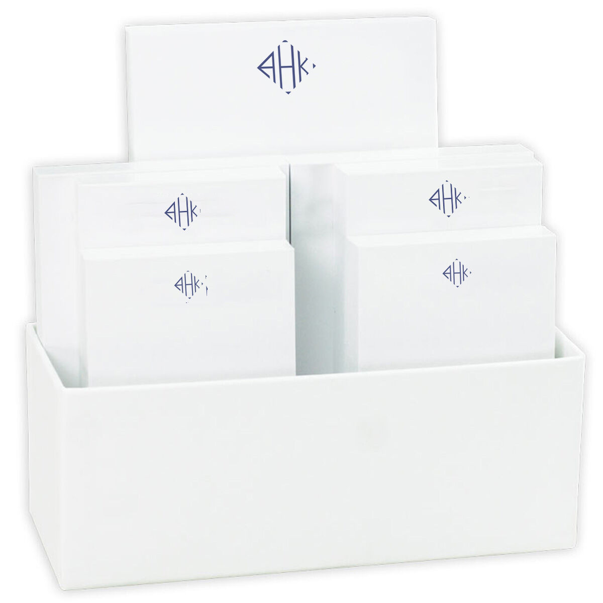 Custom Diamond Monogram Notepad Set with White Holder