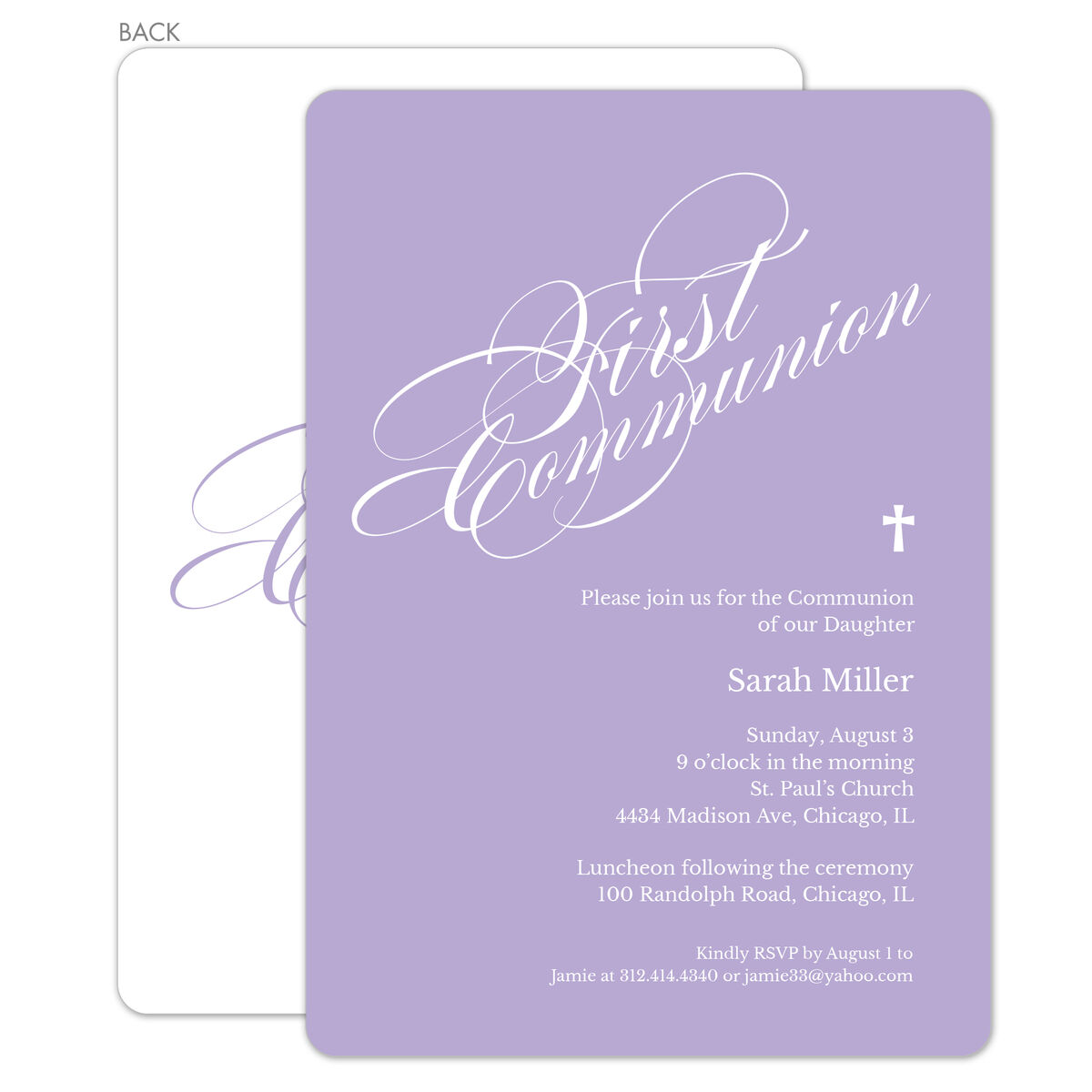 Purple First Communion Invitations