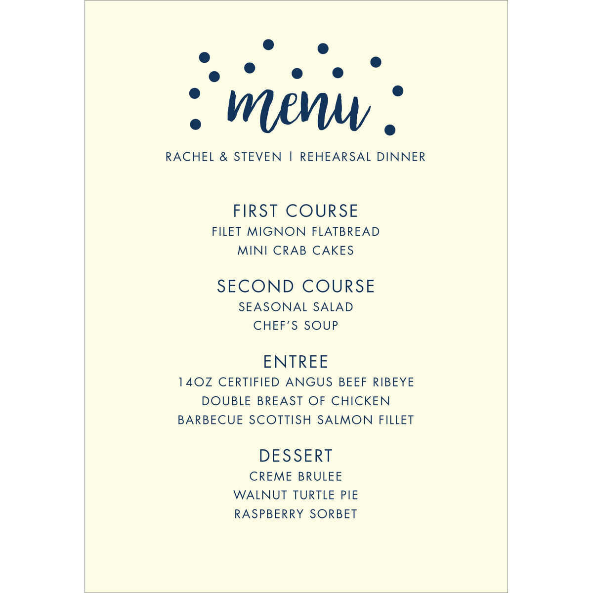 Personalized Confetti Dot Menu Cards