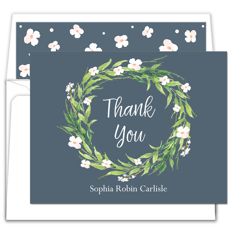 Spring Wreath Folded Thank You Note Cards