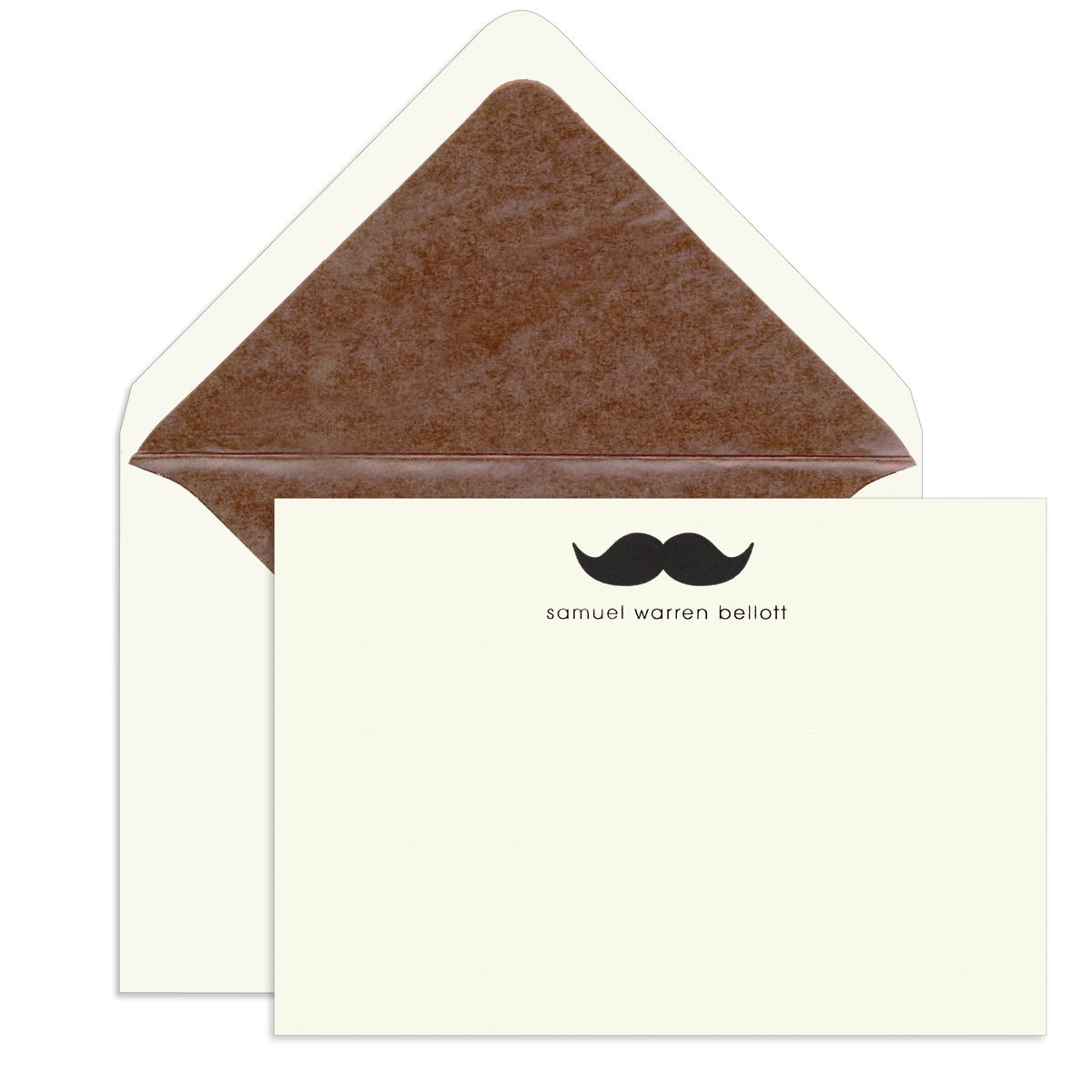 Personalized Elegant Flat Note Cards with Engraved Moustache