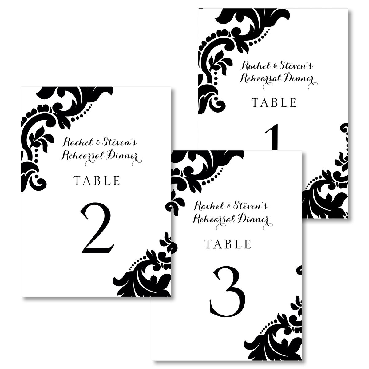 Custom Black Damask Table Number Cards