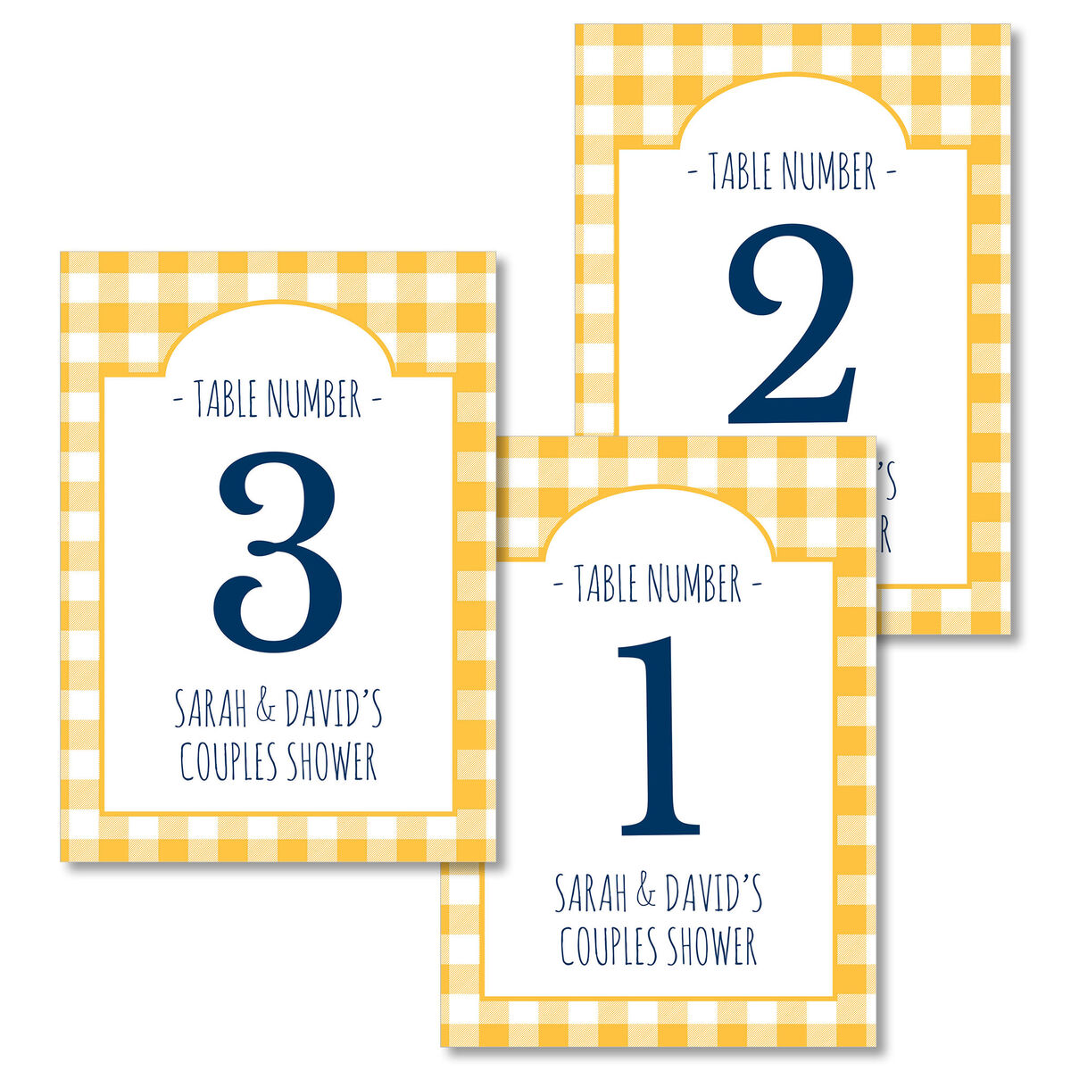 Custom Yellow Gingham Table Number Cards