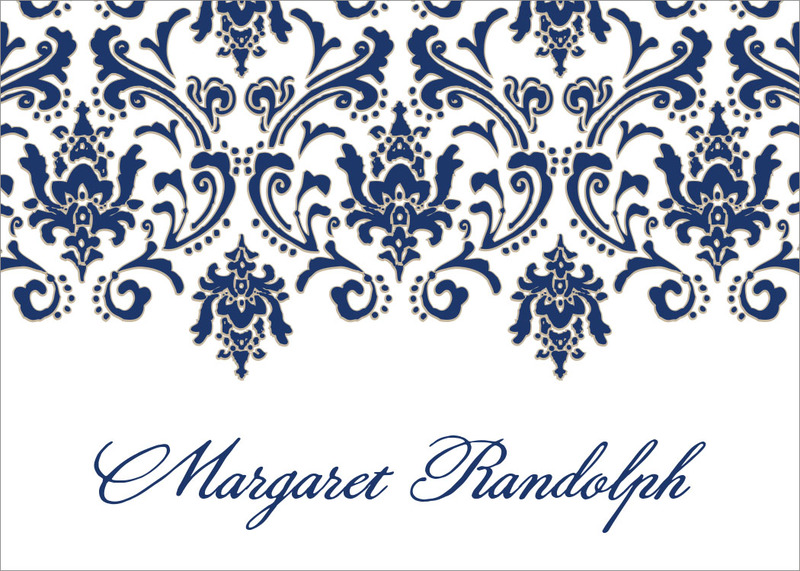 Damask Navy and Gold Folded Enclosure Cards