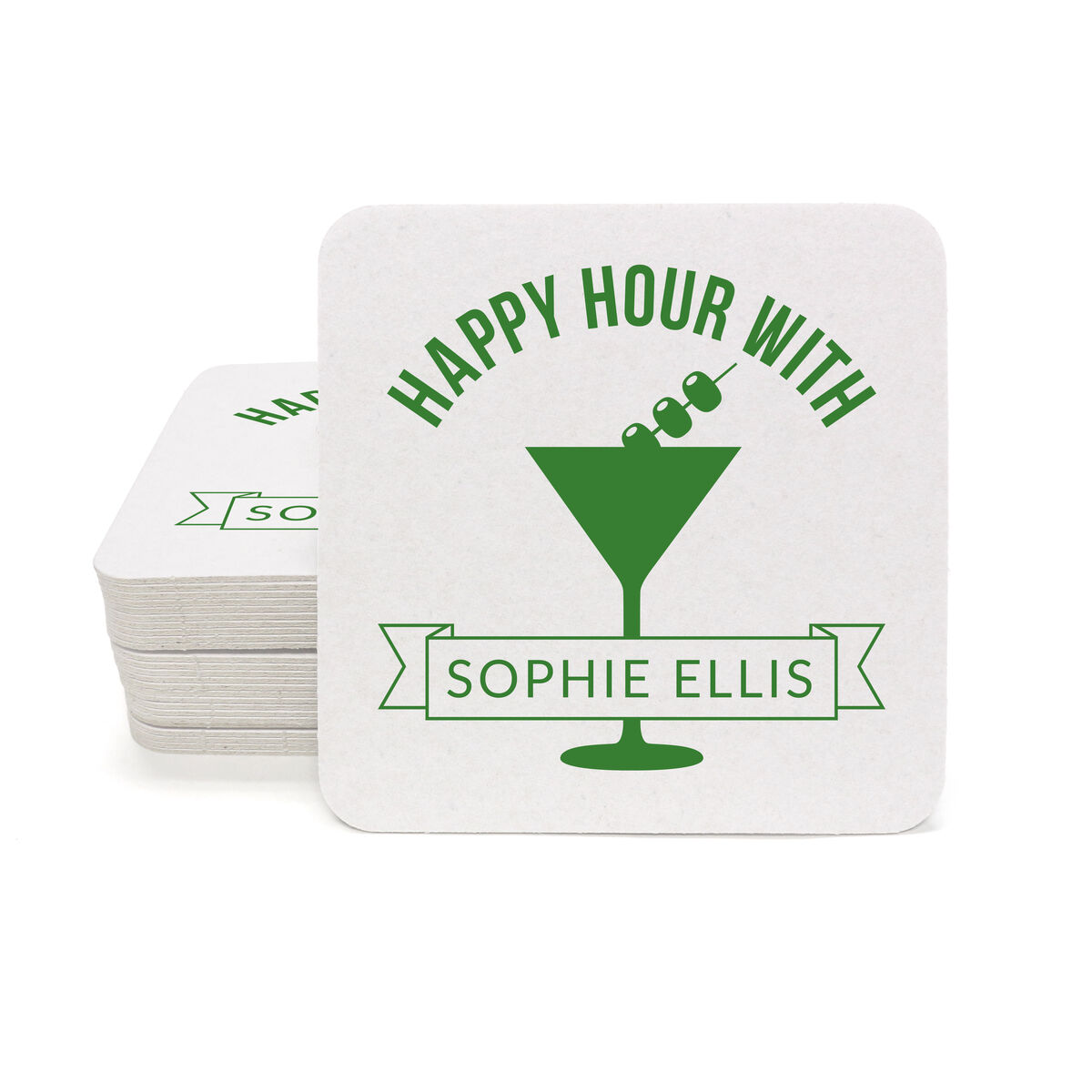 Custom Happy Hour Martini Square Coasters