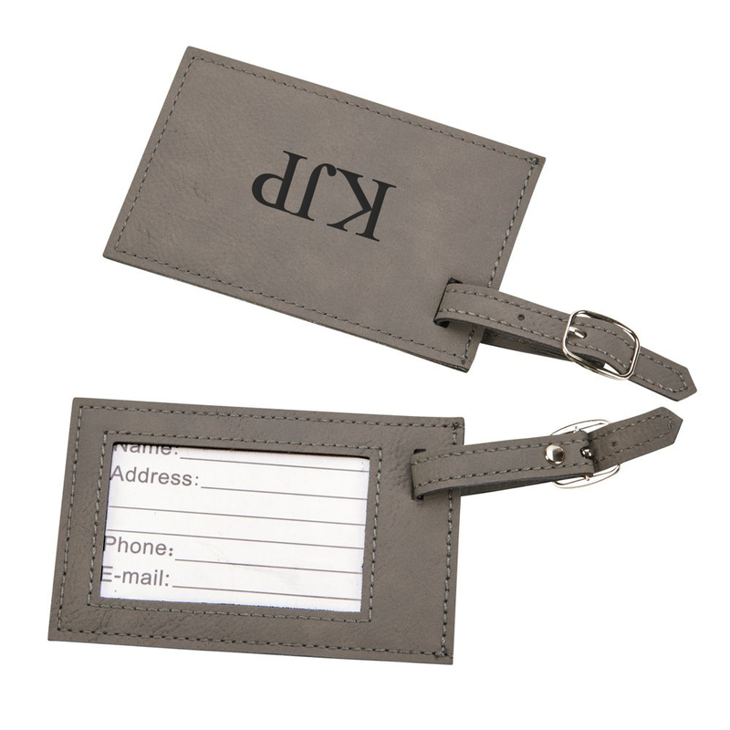 Grey Leatherette Luggage Tags